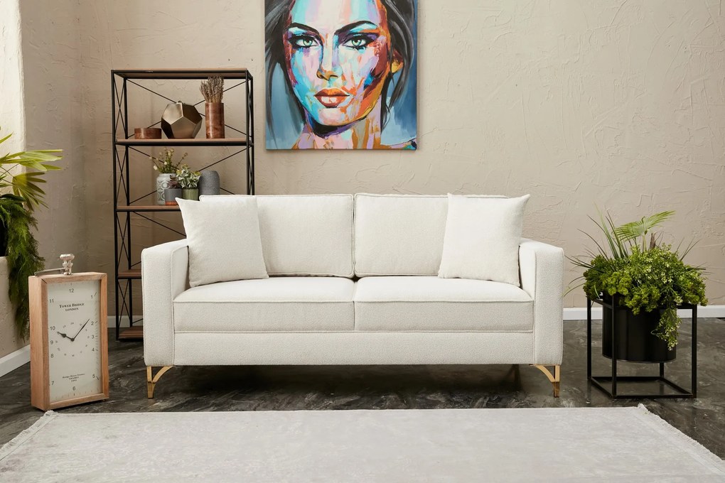 Hanah Home Dvoumístná pohovka BERLIN krémová se zlatou 180 cm 825BLC2791