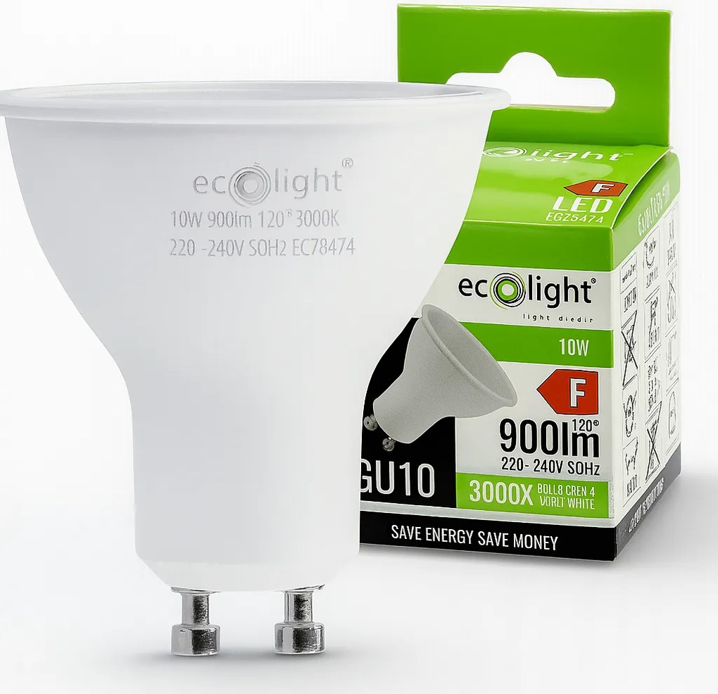 ECOLIGHT LED žárovka GU10 - 10W - 900lm - teplá bílá