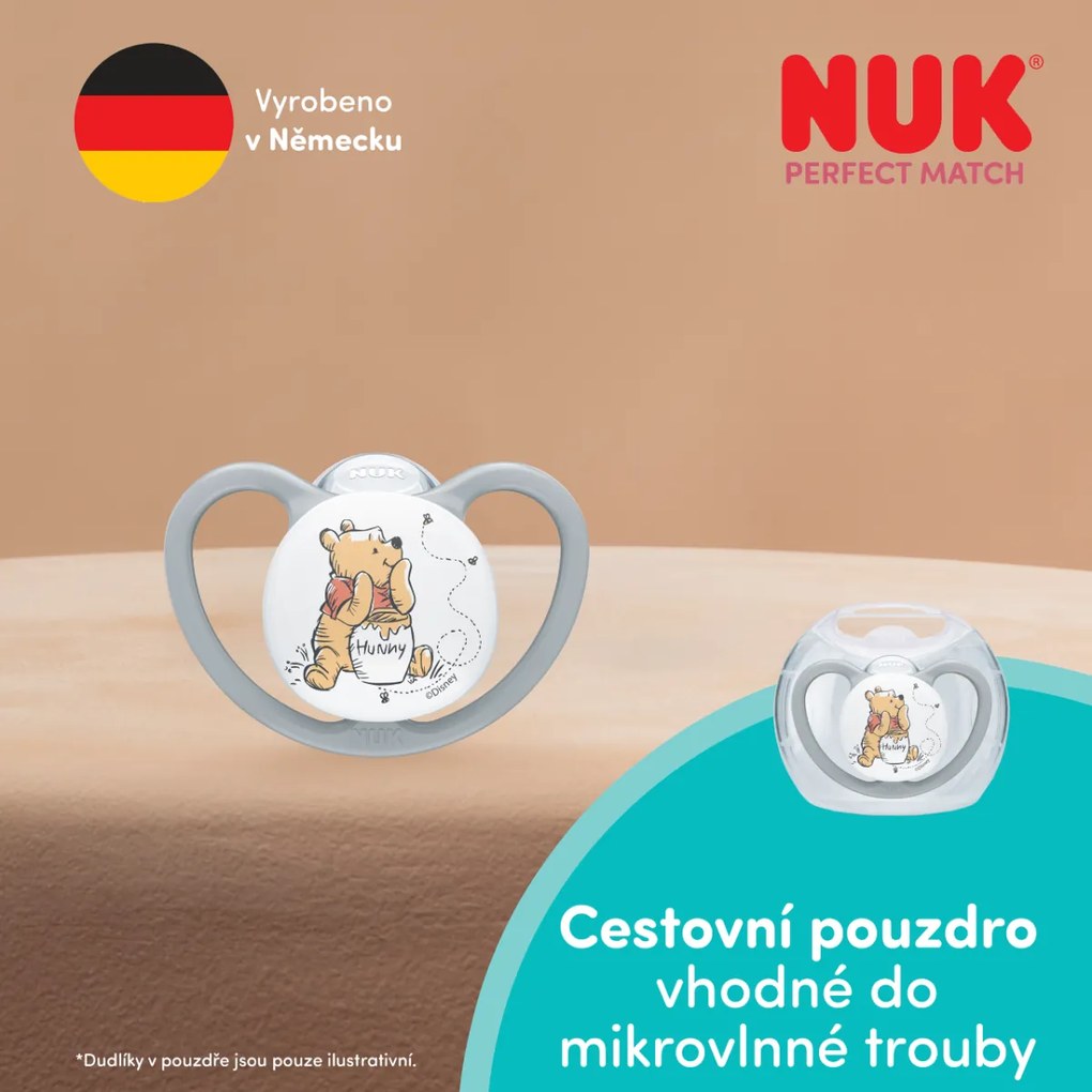 NUK Dudlík Perfect Match Air Medvídek Pú 6-18 m 1 ks v boxu White