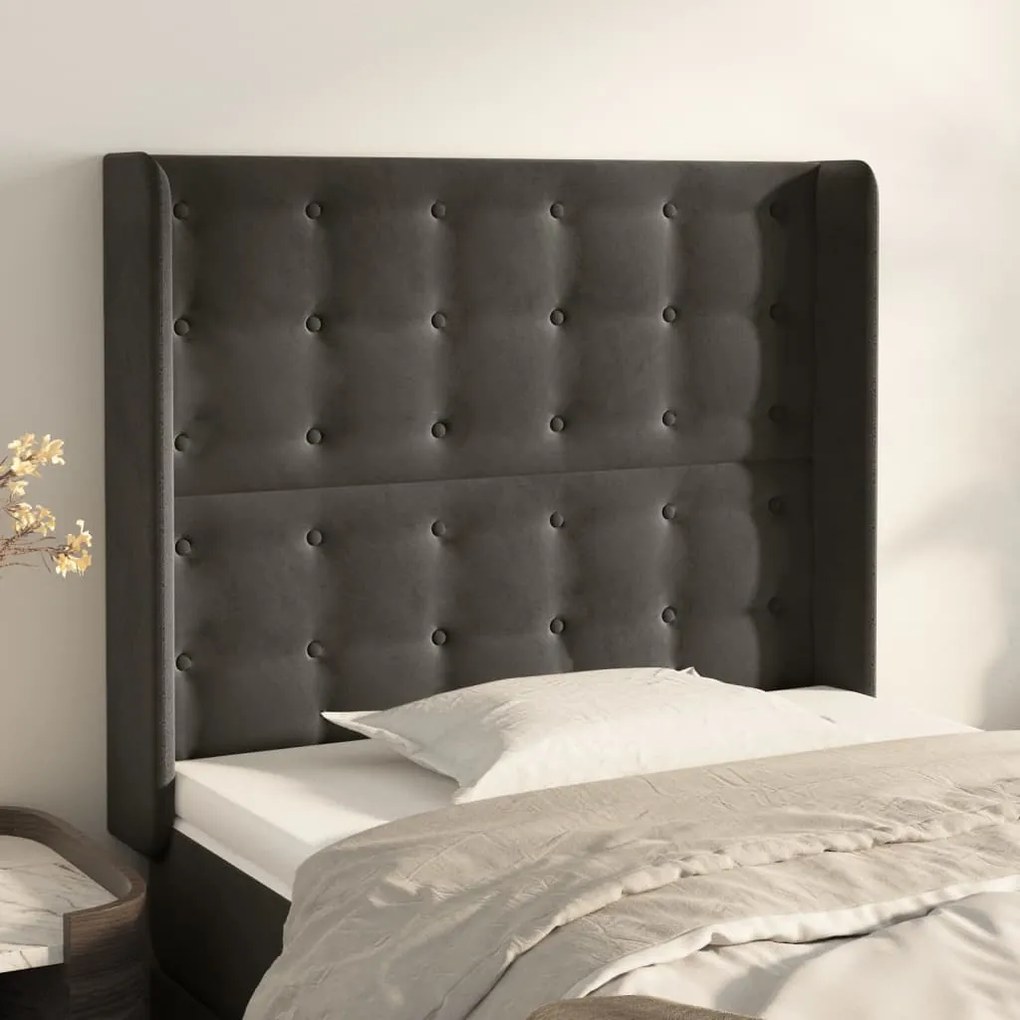 Čelo postele typu ušák tmavě šedé 83x16x118/128 cm samet 3120045