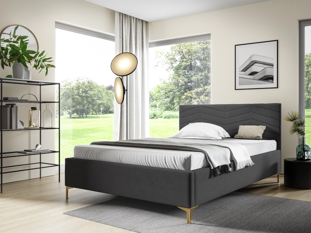 Eka Čalouněná postel ANNA+ 180x200 cm Barva látky Trinity: Tmavě zelená (Trinity 2328), Úložný prostor: S kovovým rámem úložného prostoru
