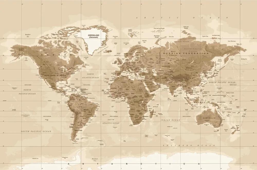 Tapeta nádherná vintage mapa světa - 375x250 cm