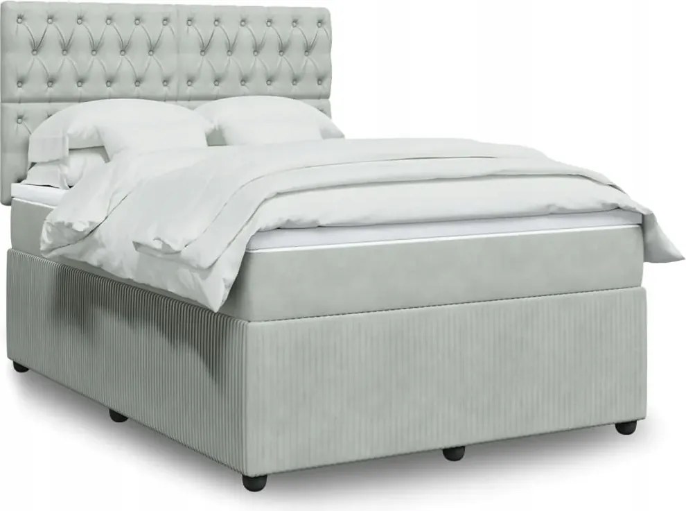 Box Spring Postel S Matrací Samet Světle Šedá Prošívaný design 160 x 200