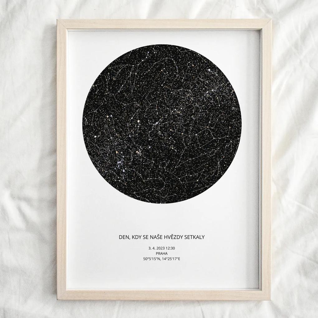 Hvězdná mapa Vašeho životního okamžiku 50 x 70 cm Černá