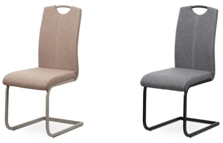 Jídelní židle, potah šedá látka, bílé prošití, kovová podnož, černý matný lak DCL-612 GREY2