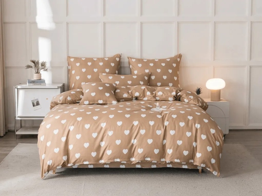 Povlečení z mikrovlákna CARAMHEART hnědé Rozměr povlečení: 2 ks 70 x 90 cm | 200 x 220 cm
