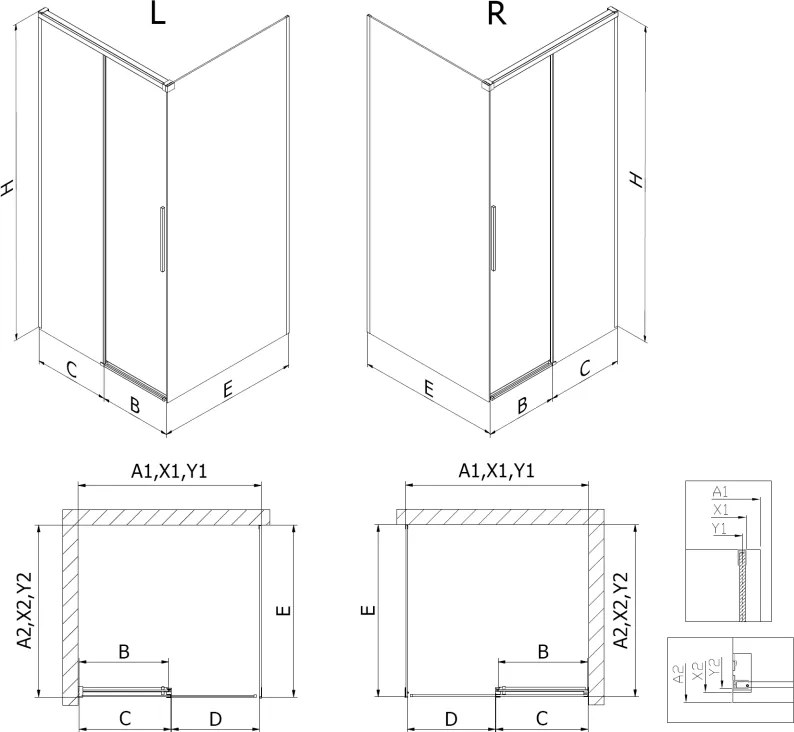 Mexen Rox, posuvný sprchový kout 145 x 90 cm, 8mm čiré sklo, ocelový profil, 8C2-145-090-97-00