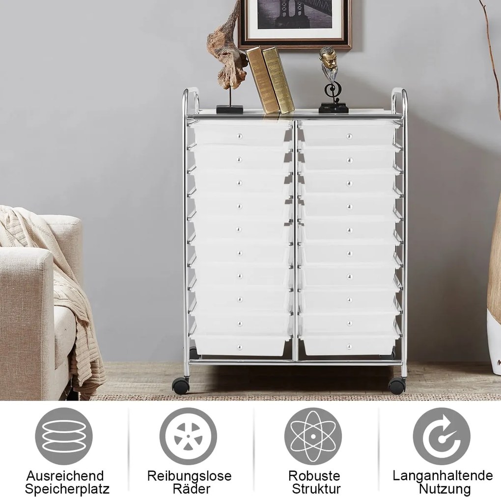 Costway Vozík se zásuvkami, válečkový kontejner, koupelnový vozík – průhledný