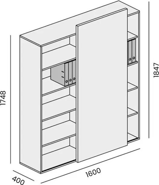 Kancelářský regál s posuvným panelem BLOCK, 1600 x 400 x 1748 mm, grafitová