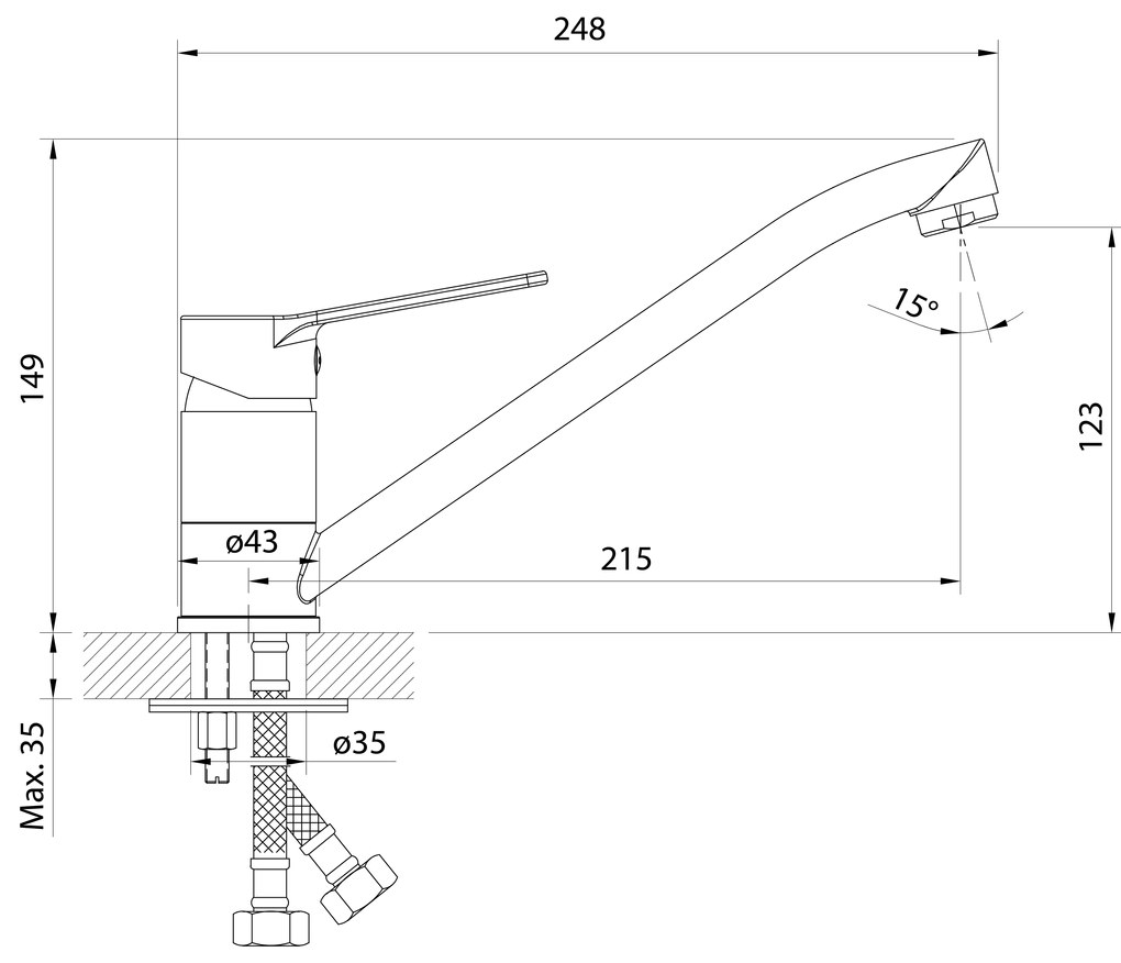 Aqualine Sintra Eco dřezová baterie stojánková 3,8 l/min bez výpusti chrom SX070-01