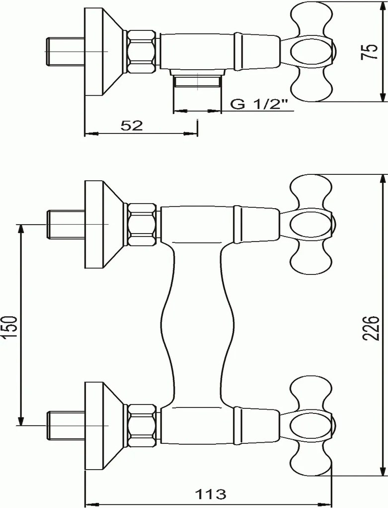Novaservis Retro II Sprchová baterie bez příslušenství 150 mm, chrom, 99160/1,0
