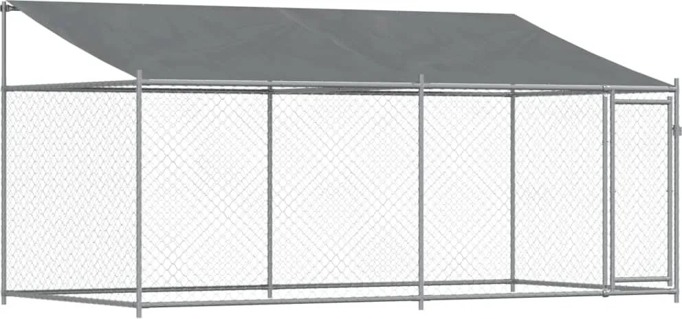 vidaXL Klec pro psy se střechou a dvířky šedá 4x2x2 m pozinkovaná ocel [3209568]