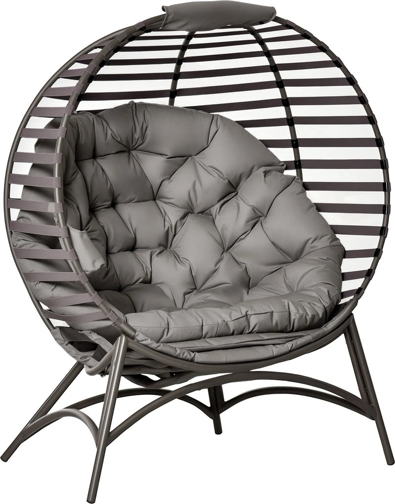 Zahradní křeslo Outsunny Papasan 2-basket s polštáři, oválné křeslo, skládací na balkon a terasu, venkovní/indoor, písek, ocel, 118 x 75 x 139 cm | Ao