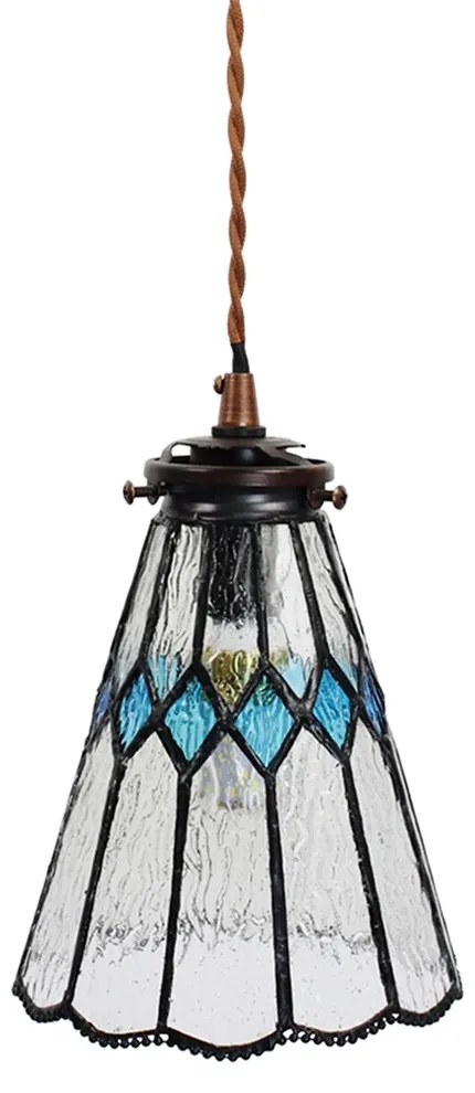 Závěsná Tiffany lampa modré detaily BlueRhom - Ø 15*115 cm E14/max 1*25W