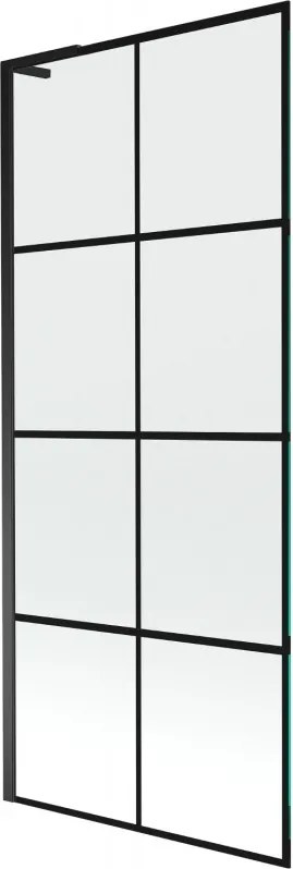 Mexen Next L, 1-křídlová vanová zástěna 80 x 150 cm, 6mm čiré sklo-černý vzor, černý profil, 895-080-000-03-77-70