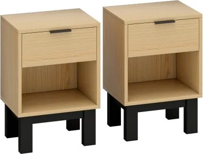 HOMCOM sada 2 úzkých nočních stolků Moderní noční stolky se zásuvkou, otevřená přihrádka 35x26x50 cm, dub