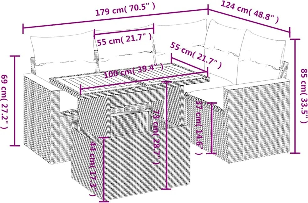 5dílná zahradní sedací souprava s poduškami černá polyratan 3273057