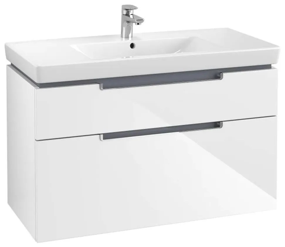 Villeroy & Boch Subway 2.0 - Umyvadlová skříňka, 99x59x45 cm, 2 zásuvky, Glossy White A91510DH