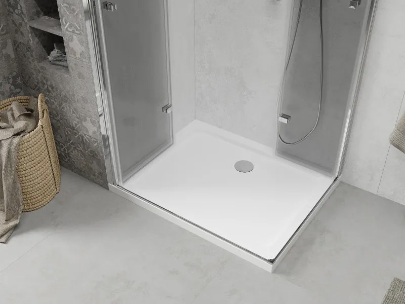 Mexen Lima Duo, sprchový kout se skládacími dveřmi 80 (dveře) x 70 (dveře) cm, 6mm čiré sklo, chromový profil + slim sprchová vanička bílá + chromový sifon, 856-080-070-01-02-4010