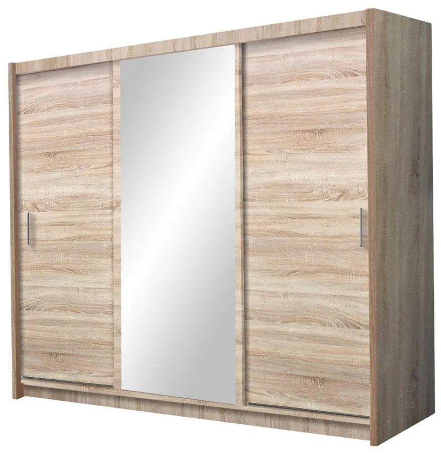 Šatní skříň se zrcadlem a posuvnými dveřmi v barvě dub sonoma KN198