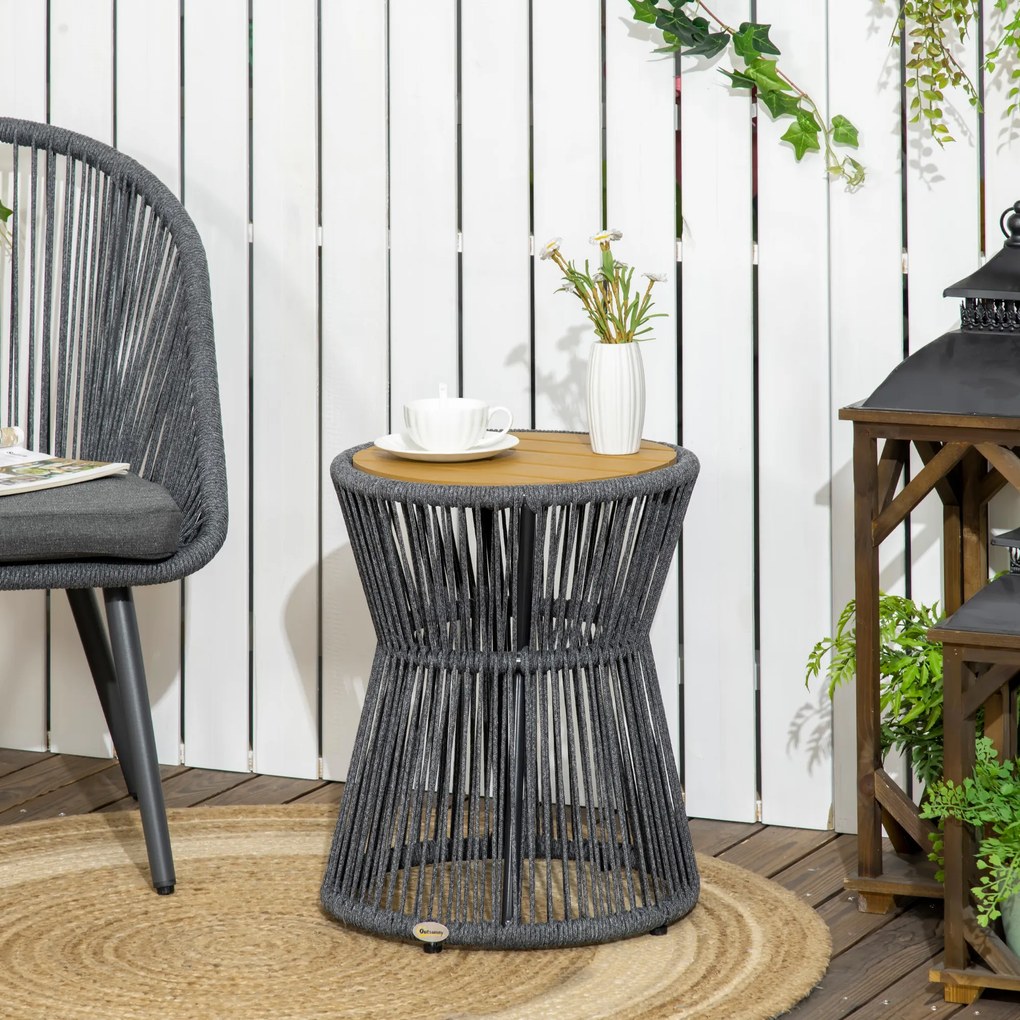Outsunny zahradní stůl bistro stolek konferenční stolek s plastovou deskou s nastavitelnými nohami, na terasu, tmavě šedý + přírodní | Aosom