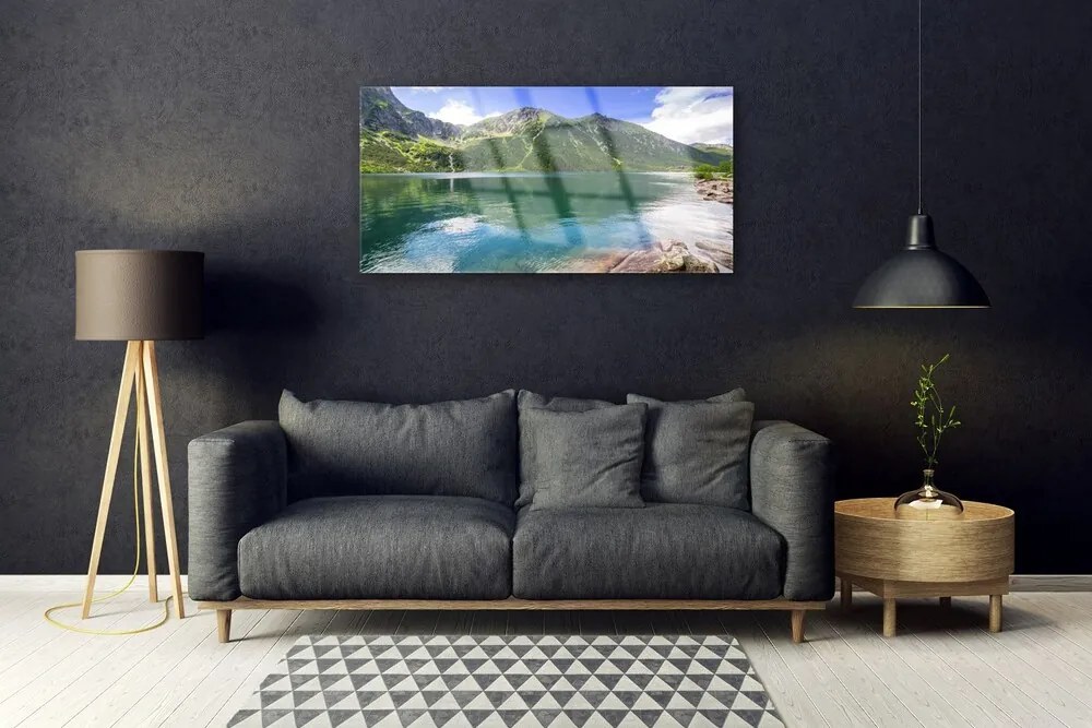 Obraz na skle Hora Jezero Krajina 120x60 cm