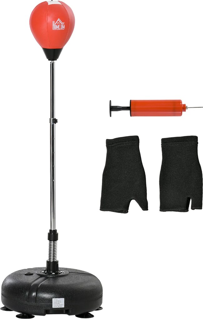 HOMCOM Nastavitelný volně stojící boxovací míč s plnitelným podstavcem a rukavicemi pro dospělé a teenagery Ø45x132-158 cm Černá a Červená