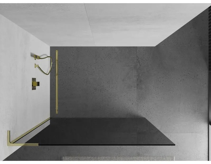 Mexen Kioto L, sprchová zástěna Walk-In 70 x 200 cm, 8mm šedé sklo, zlatý lesklý profil, 800-070-103-50-40