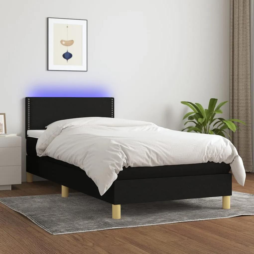 Box spring postel s matrací a LED černá 80 x 200 cm textil,  3133591