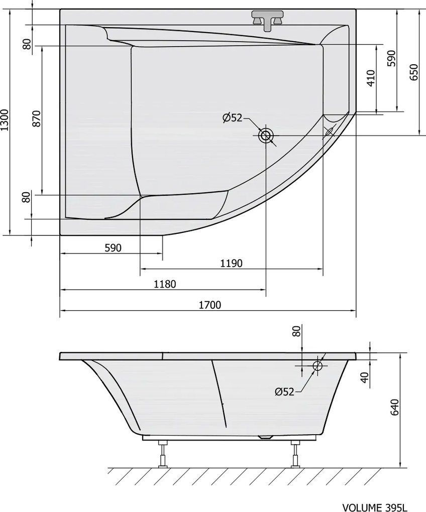 Polysan Tandem L 170 x 130 cm vana asymetrická akrylátová levá 06611