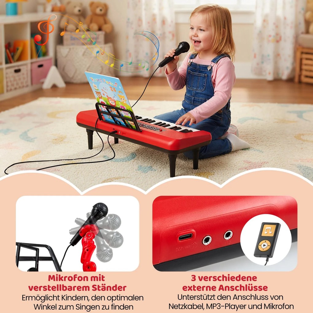 Costway 37 Klávesy Elektronické piano s mikrofonem a hudebním stojanem