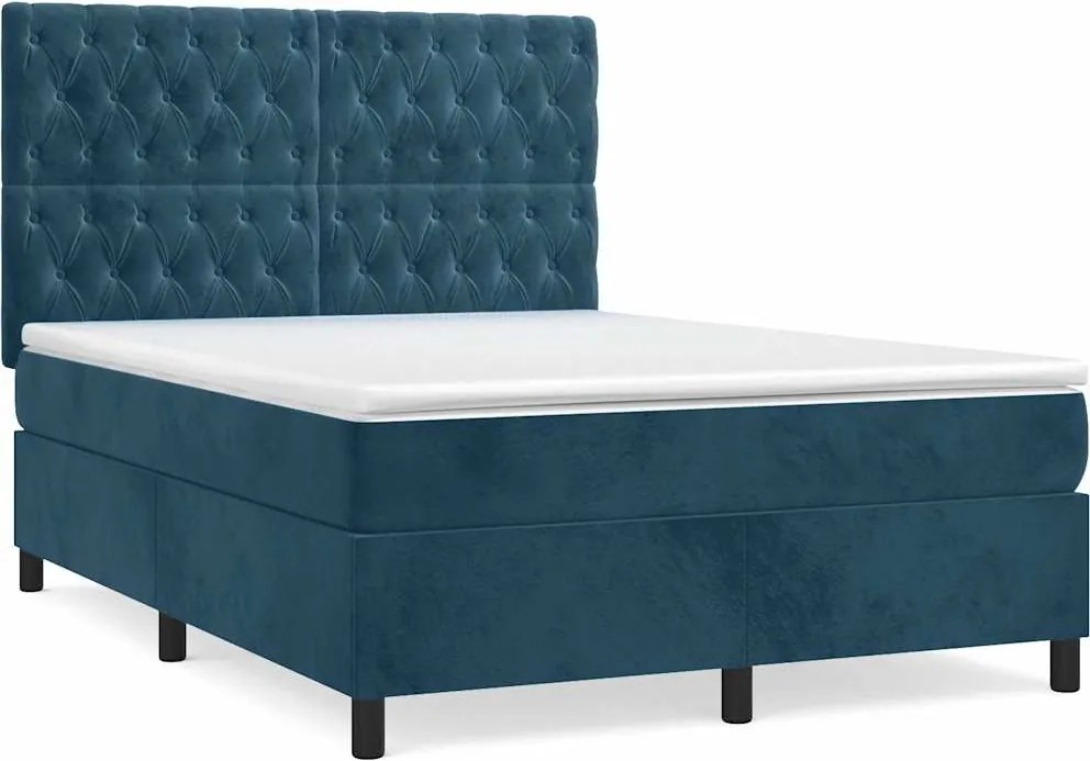 Box spring postel s matrací tmavě modrá 140x200 cm samet 3143209