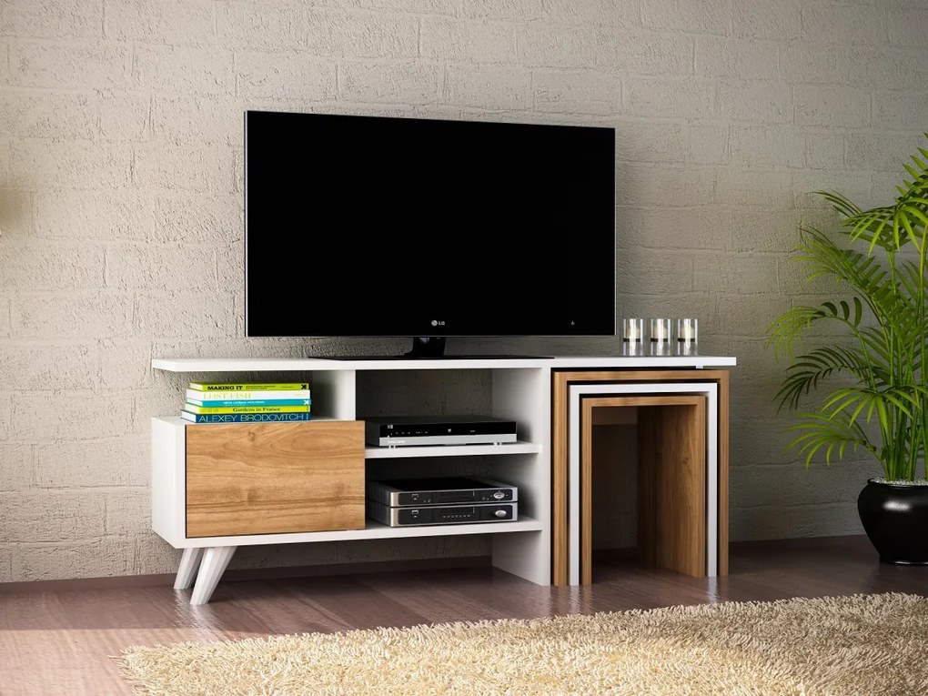 TV stolek Nature 120 cm bílý/ořech