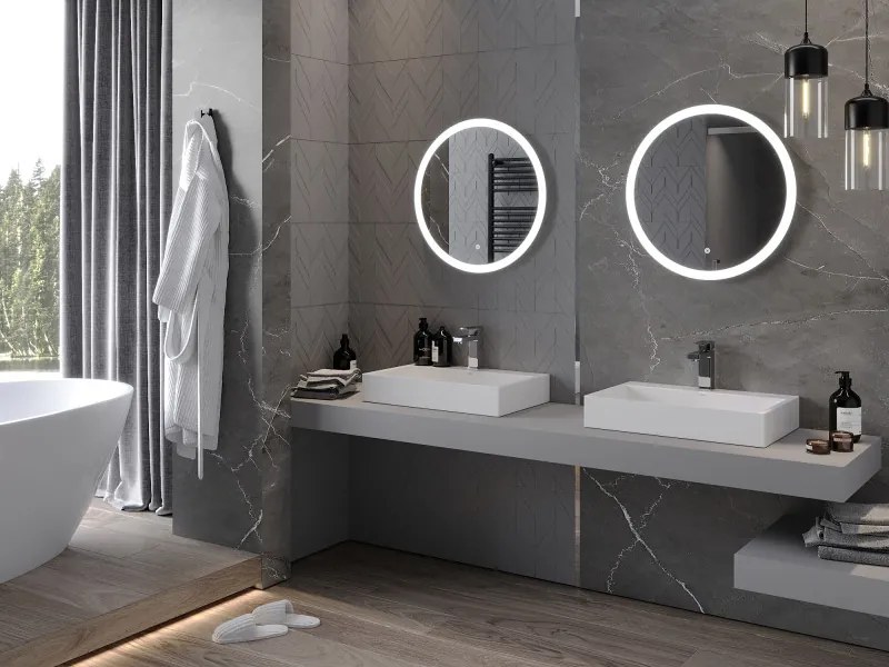Mexen Oro, kulaté LED podsvícené koupelnové zrcadlo 60 cm, 6000K, topná podložka proti zamlžování, 9824-060-060-611-00