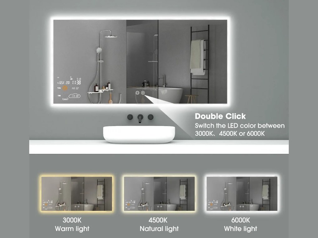 Chytré infrazrcadlo SMART MIRROR 250W | Výhřevnost 4,5 m2 | 60x80 cm | WiFi termostat | Dálkové ovládání | LED světlo | Zrcadlo na výšku