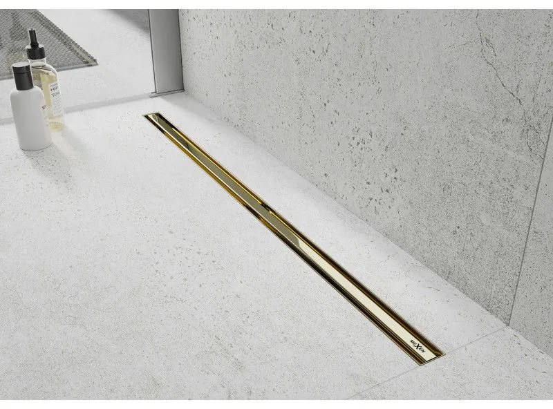 Mexen Flat nerezový sprchový žlab s rotačním 360° sifonem 80 cm, vzor SLIM, zlatá, 1541080