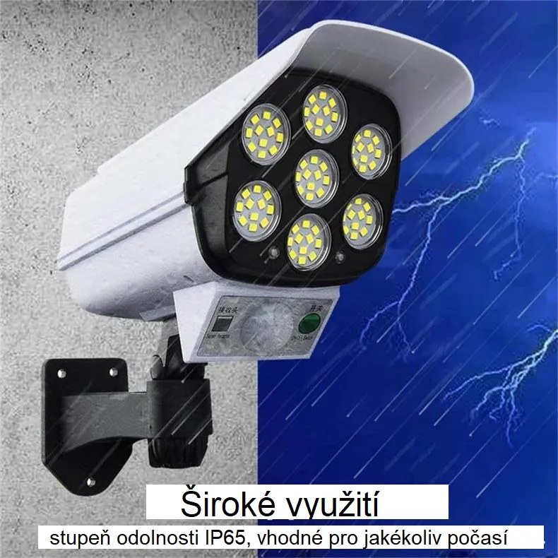 HJ Solární LED světlo ve tvaru kamery s čidlem pohybu a dálkovým ovládáním, 77 LED
