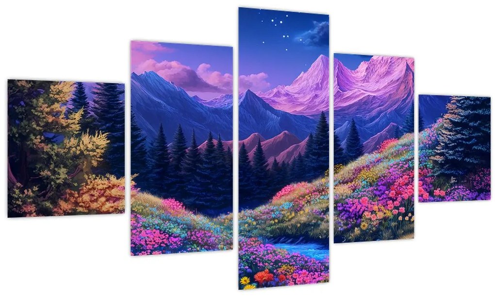Obraz - Fialová krajina v úplňku (125x70 cm)