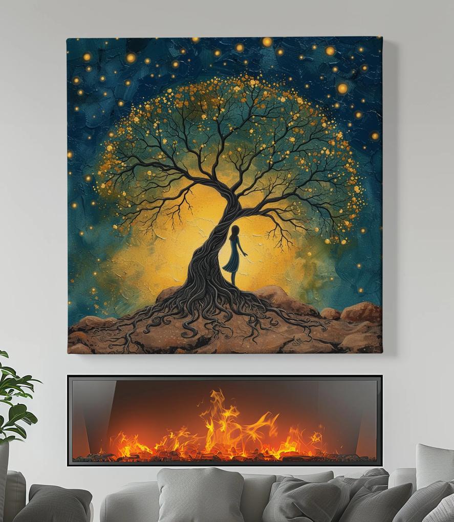 Obraz na plátně - Strom života a dívka Sunrael FeelHappy.cz Velikost obrazu: 120 x 120 cm