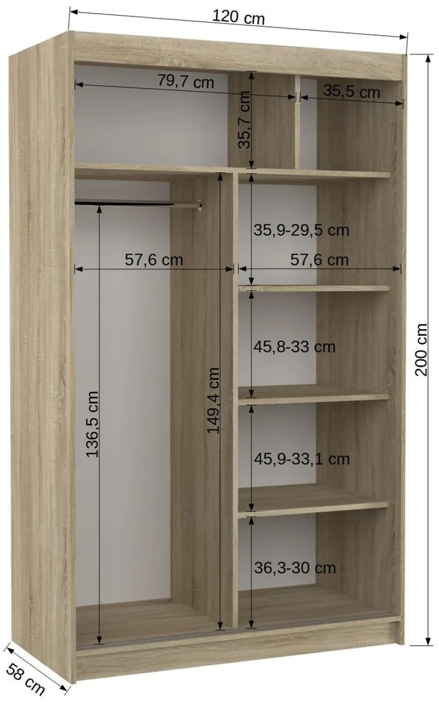 Šatní skříň s posuvnými dveřmi Collin - 120 cm Barva: Bílá