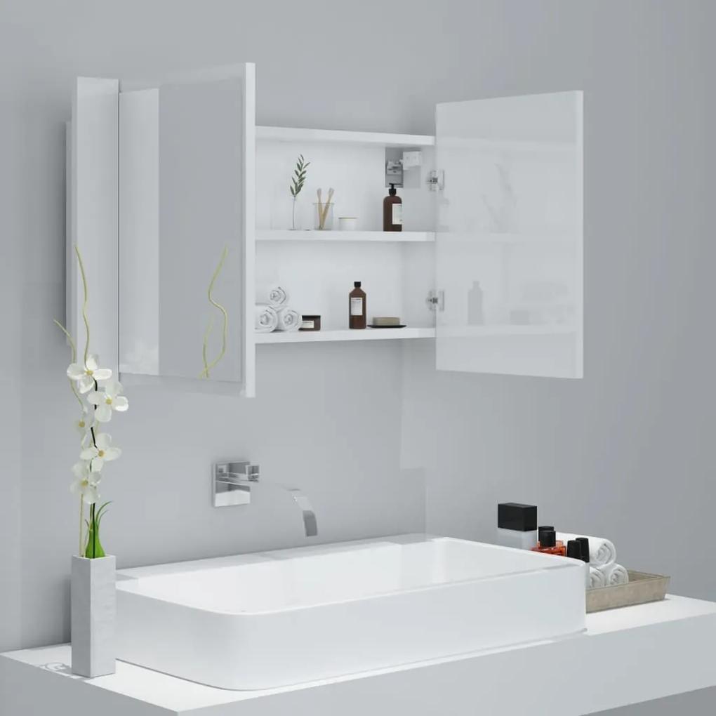 LED koupelnová skřínka se zrcadlem - vícebarevná - 80x12x45 cm | bílá vysoký lesk