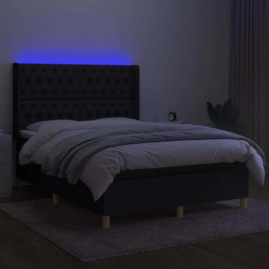 Box spring postel s matrací a LED černá 140x200 cm textil 3139119