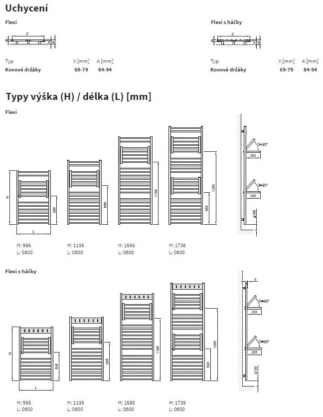 Isan Flexi koupelnový radiátor 1135/600, 492W DFLE11350600SK01, středové připojení Barva ISAN: Tmavě šedá - struktura S38 (50)