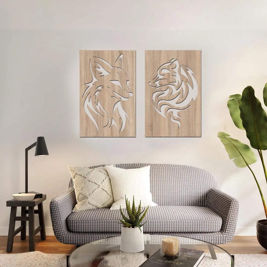 dřevo života Dřevěná dekorace na zeď LIŠKA Rozměry (cm): 40x62, Barevný vzor: Horský dub