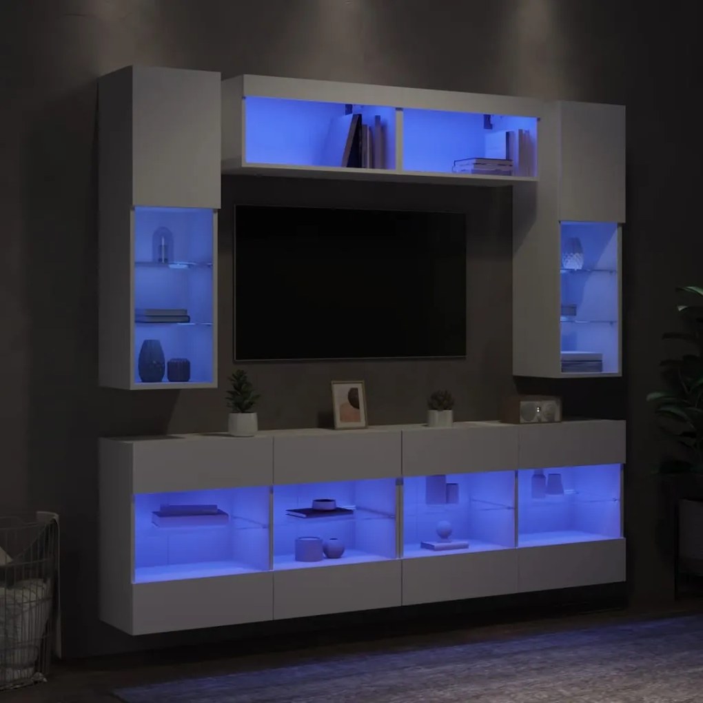 6dílná obývací stěna s LED osvětlením bílá 3216797