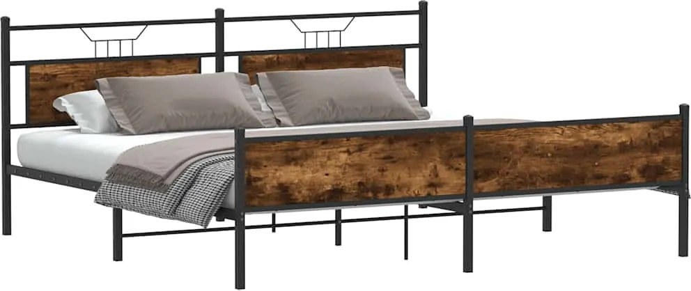Kovový rám postele bez matrace kouřový dub 193 x 203 cm 3325116