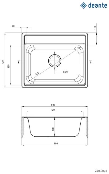 Deante ZYU_0103 - Kuchyňský dřez SOUL 50x60 cm satin