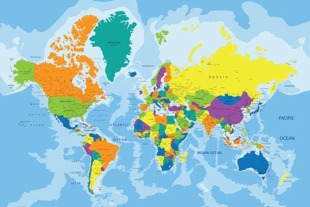 Obraz barevná mapa světa - 60x40 cm