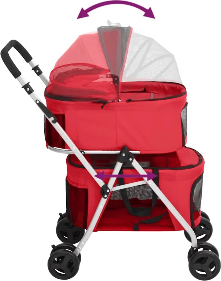 2patrový skládací kočárek pro psa červený 83x48x97 cm oxford 172206