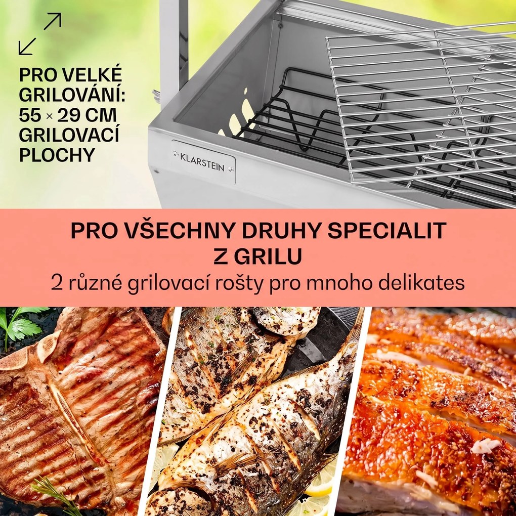 Klarstein Sauenland Mini, rotační gril s rožněm, otočný špíz, 4W, 12 kg max., nerezová ocel